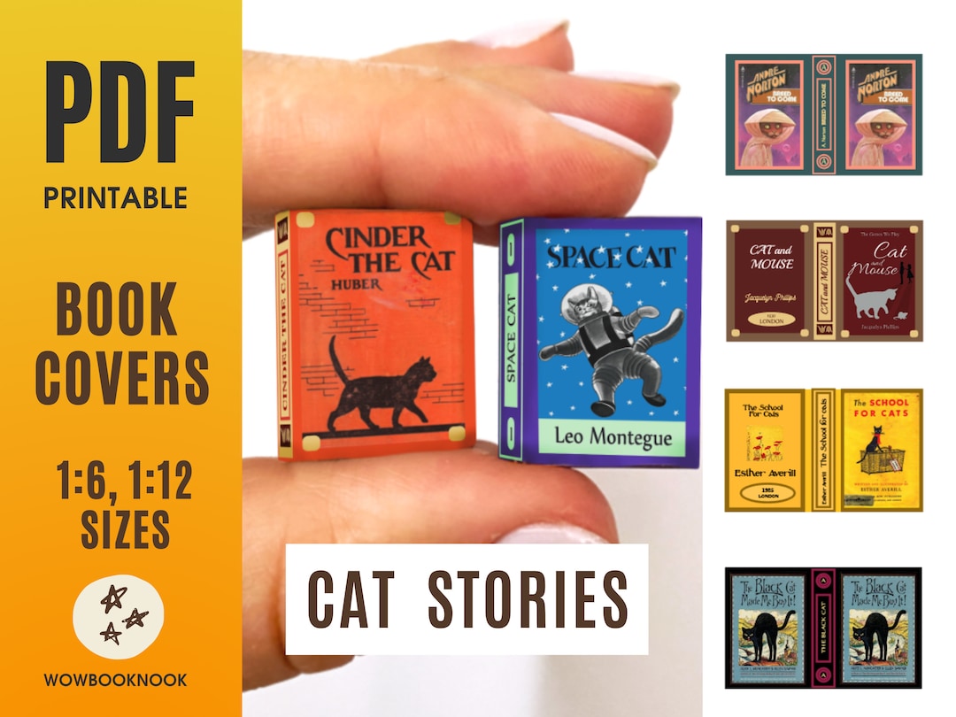 21 Cat Stories Mini Book Covers Printable 1/6, 1/12 Scale Dollshouse ...