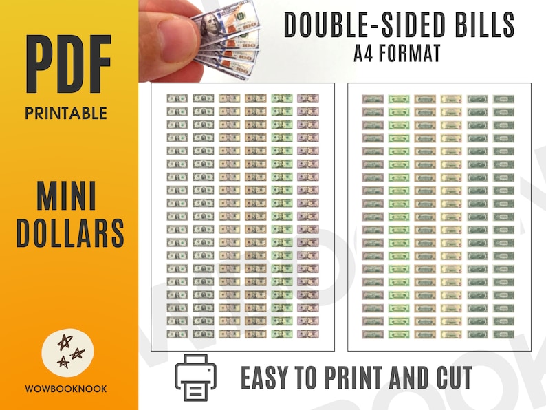 Miniature Money USD Dollar Bills Printable Pdf File for Dollhouse ...