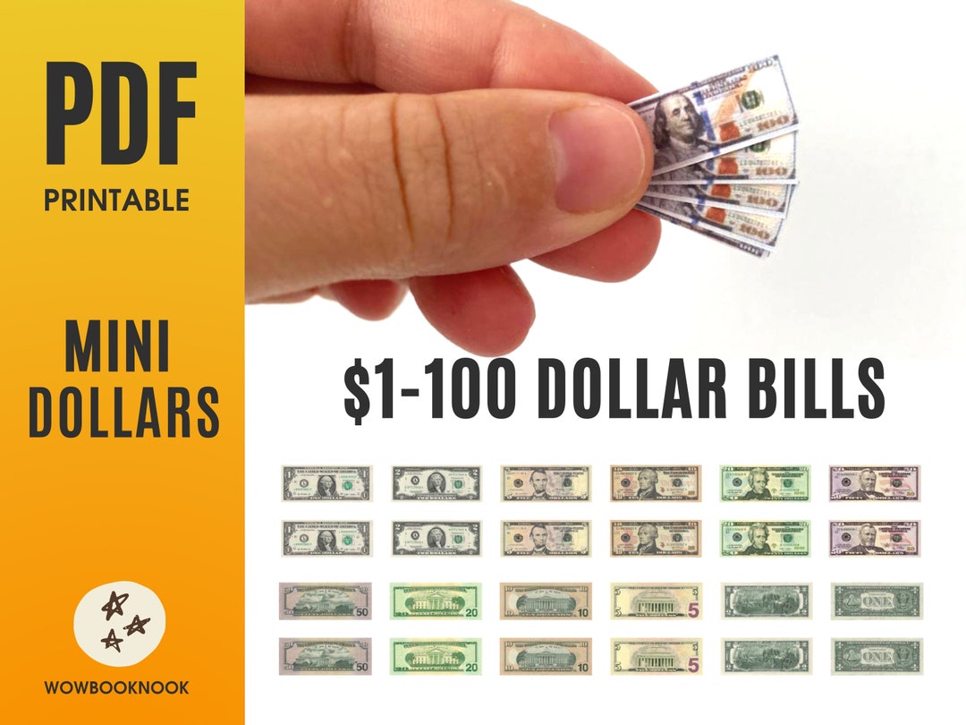 Miniature Money USD Dollar Bills Printable Pdf File for Dollhouse ...