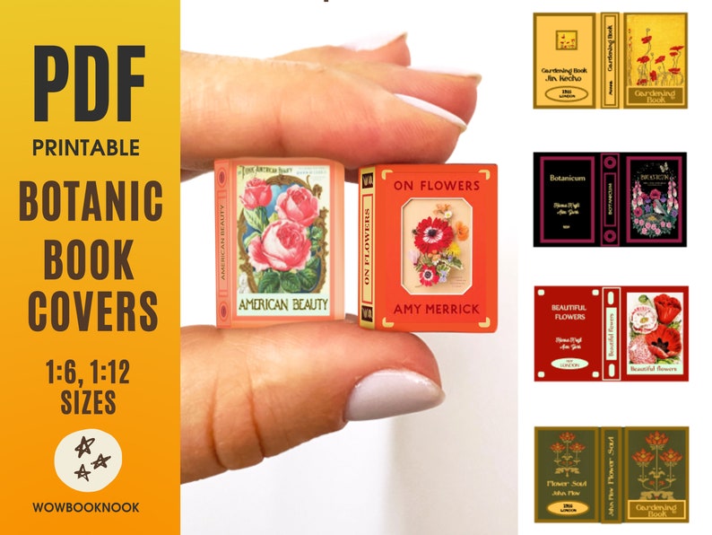 21 Vintage Botanic Miniature Book Covers Printable 1/6, 1/12 Scale for ...