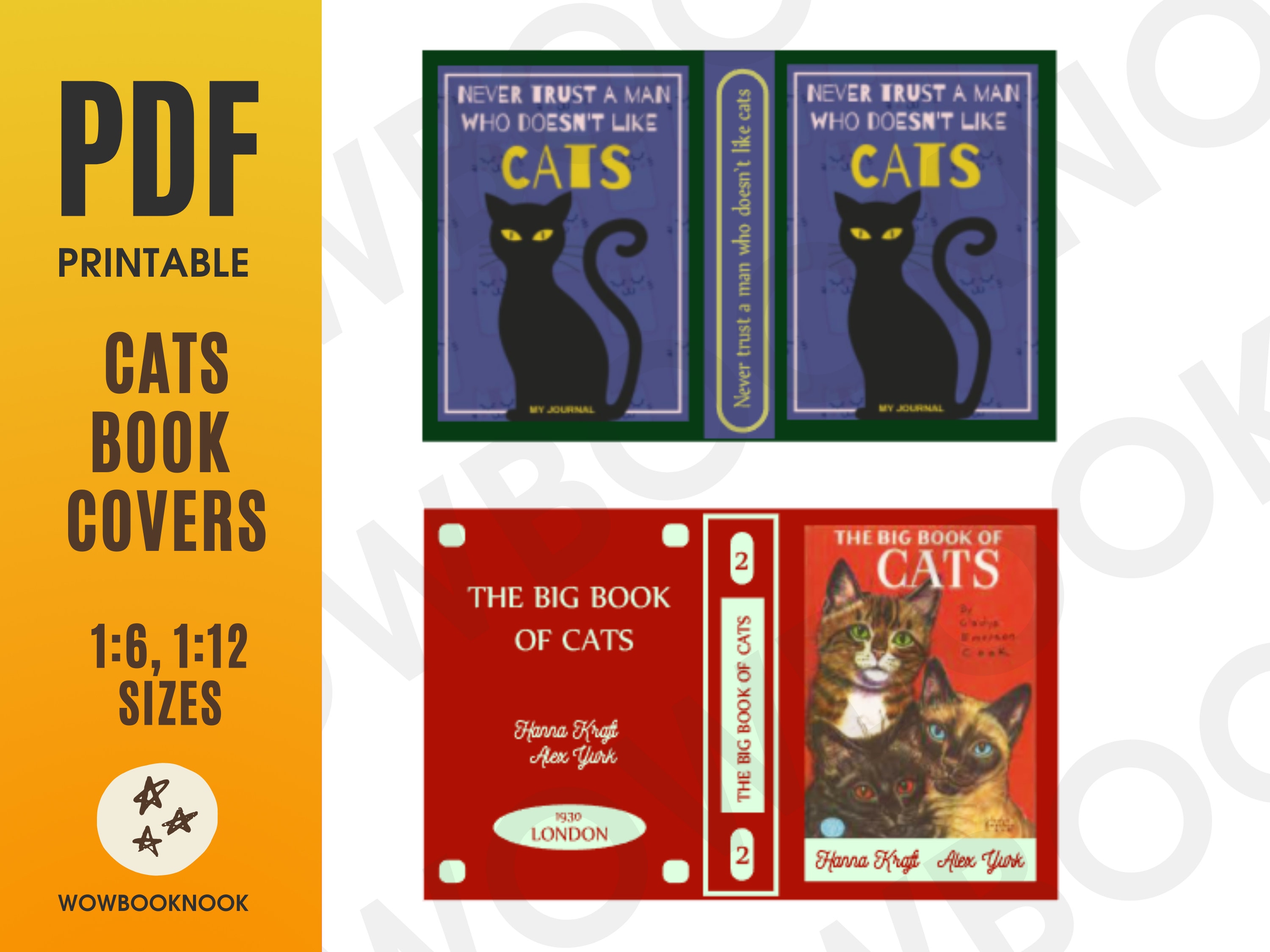21 Cat Stories Mini Book Covers Printable 1/6, 1/12 Scale Dollshouse ...
