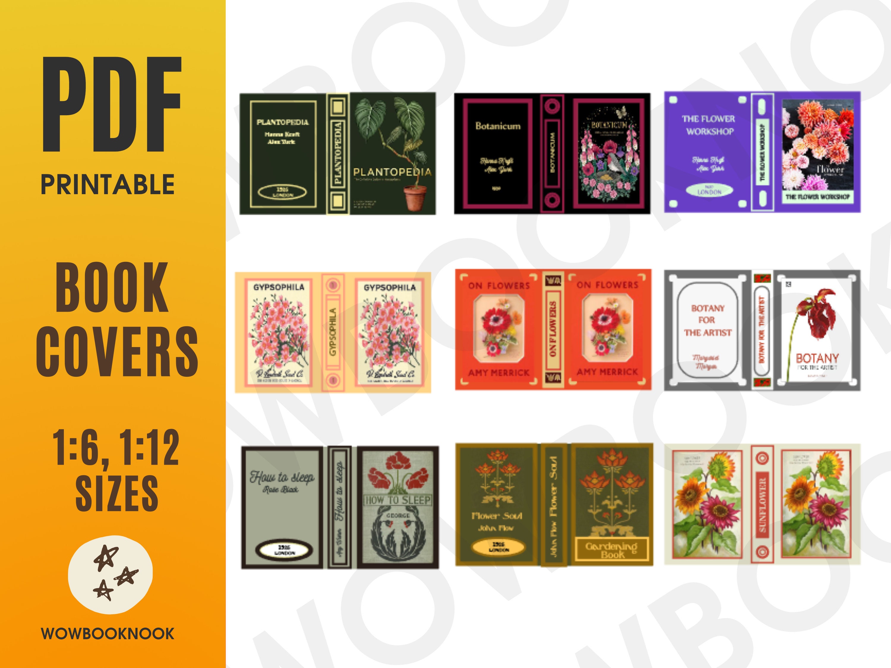 21 Vintage Botanic Miniature Book Covers Printable 1/6, 1/12 Scale for ...