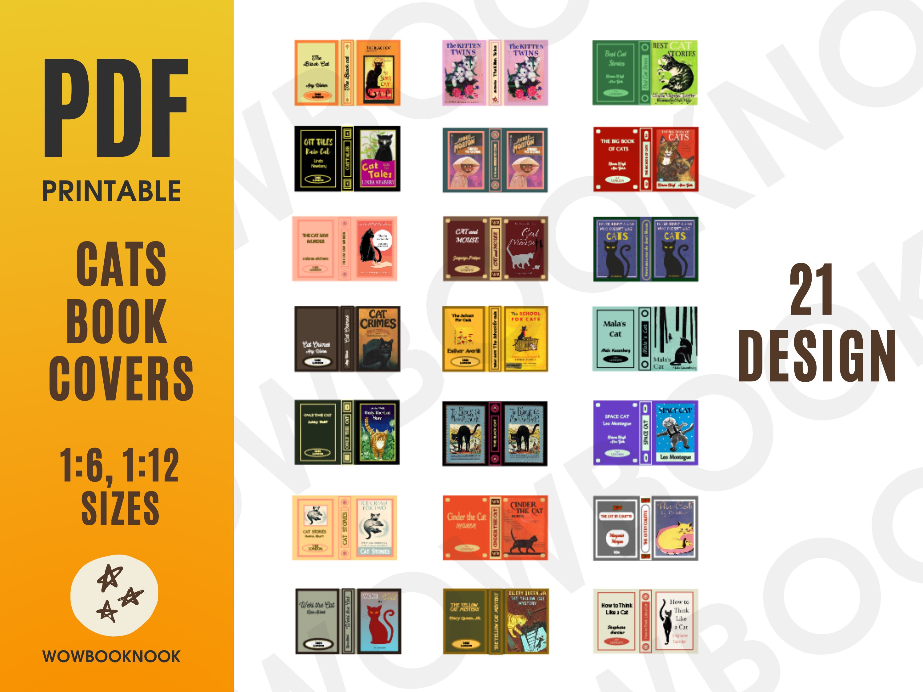 21 Cat Stories Mini Book Covers Printable 1/6, 1/12 Scale Dollshouse ...