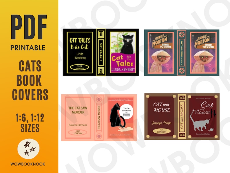21 Cat Stories Mini Book Covers Printable 1/6, 1/12 Scale Dollshouse ...