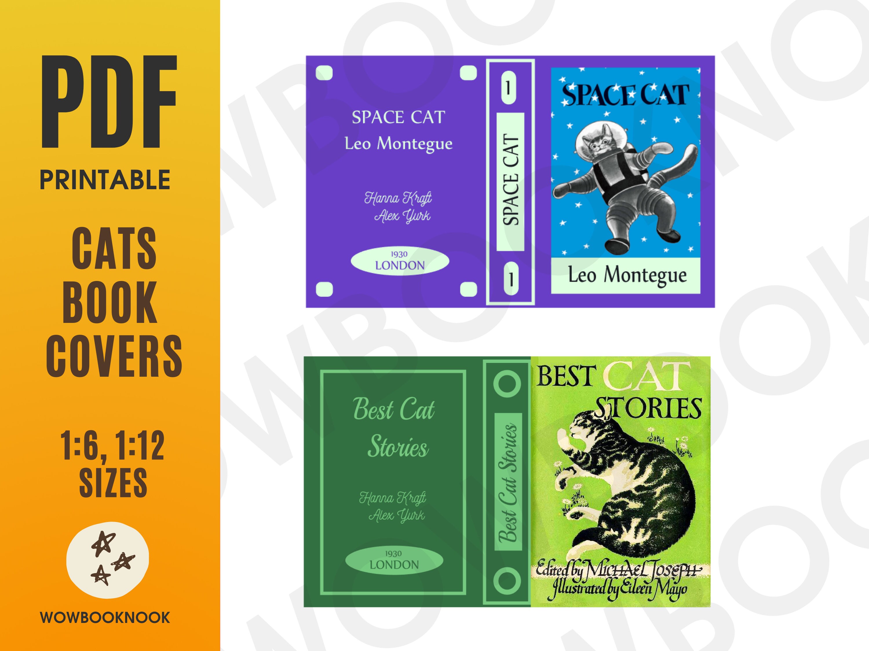 21 Cat Stories Mini Book Covers Printable 1/6, 1/12 Scale Dollshouse ...