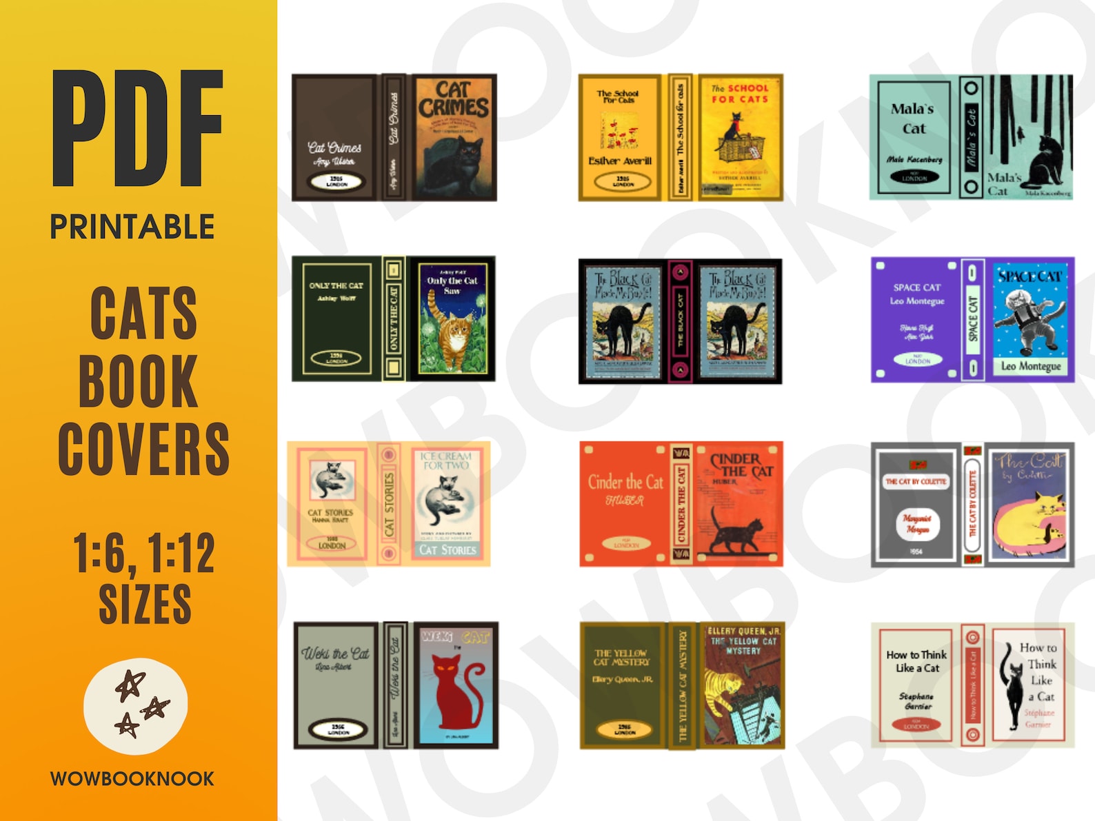21 Cat Stories Mini Book Covers Printable 1/6, 1/12 Scale Dollshouse ...