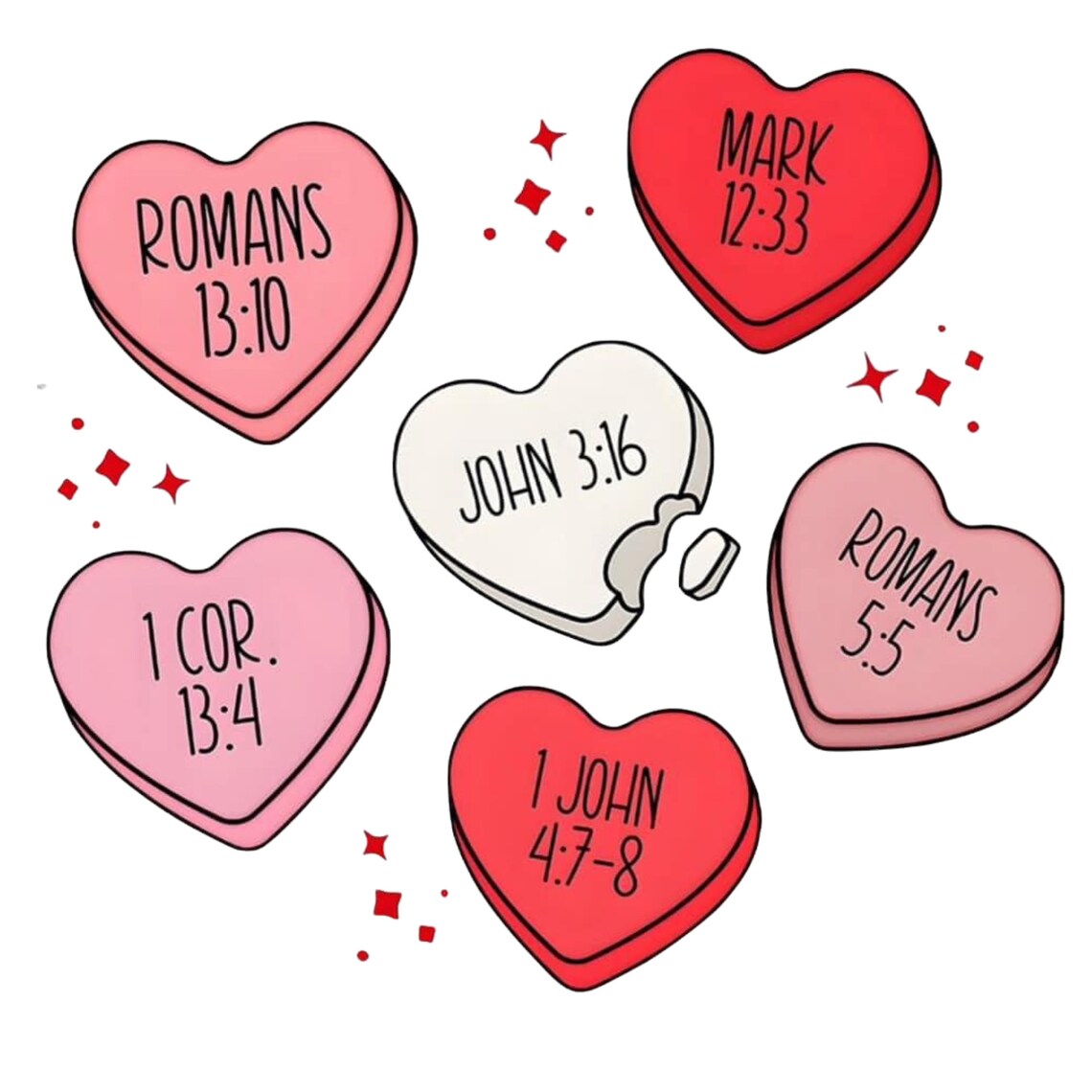 Valentine's Day Conversation Hearts Bible Verses Faith God PNG Digital ...