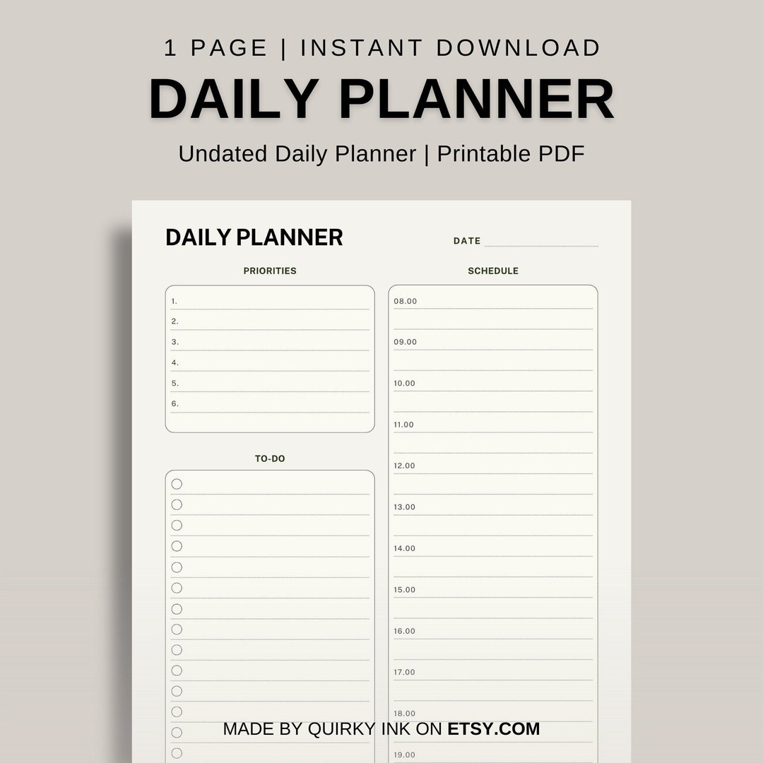 Daily Planner Printable: Productivity Planner, Time Blocking Template ...