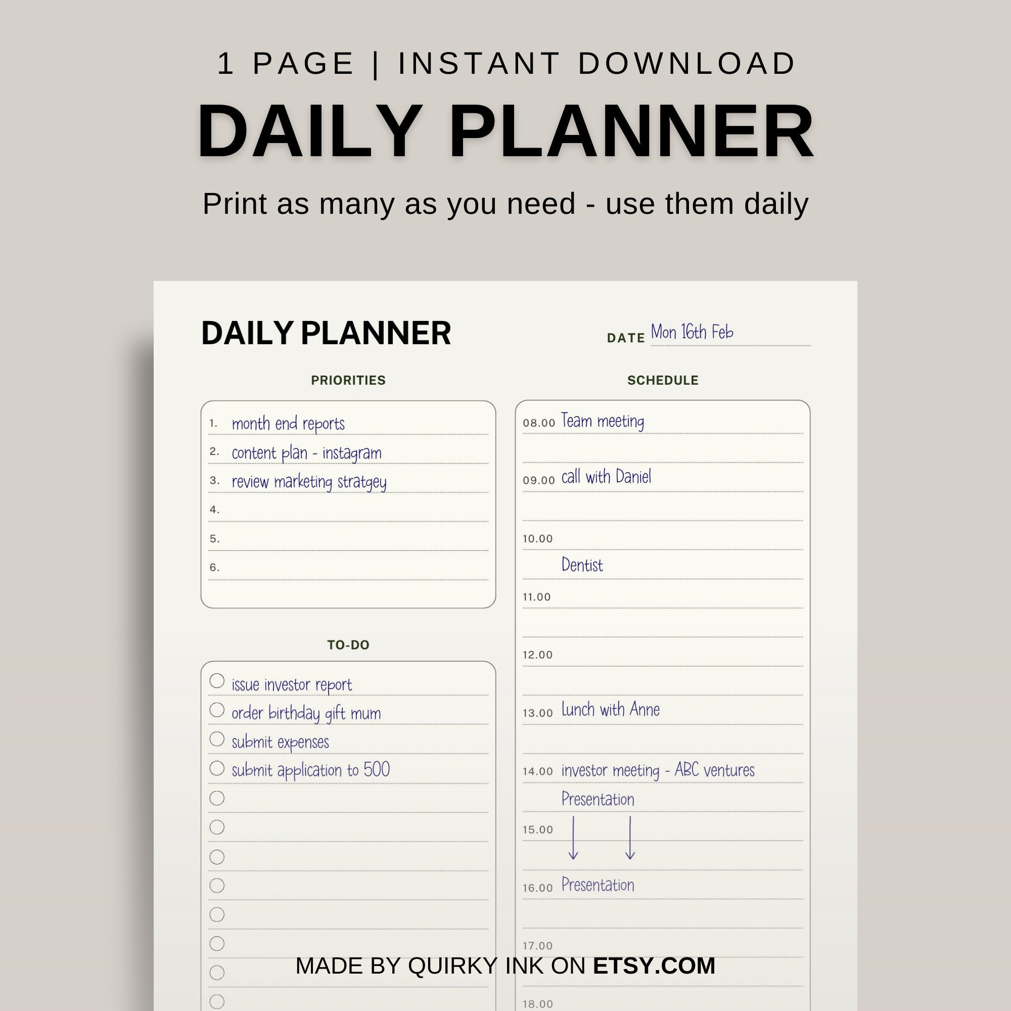 Daily Planner Printable: Productivity Planner, Time Blocking Template ...