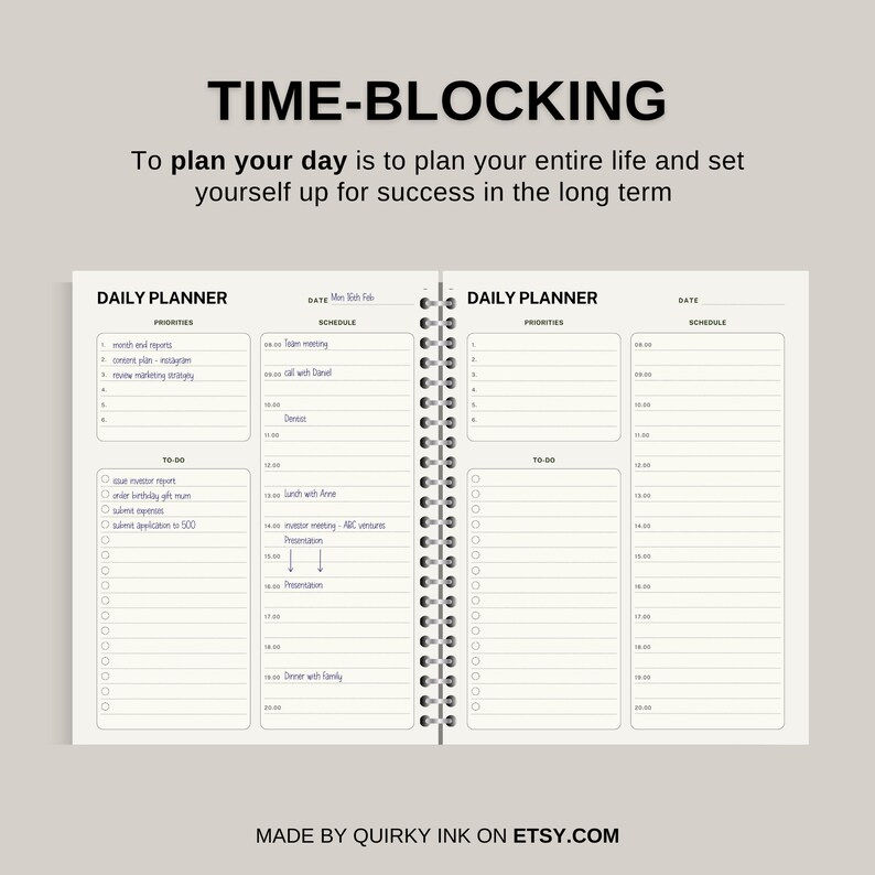 Daily Planner Printable: Productivity Planner, Time Blocking Template ...