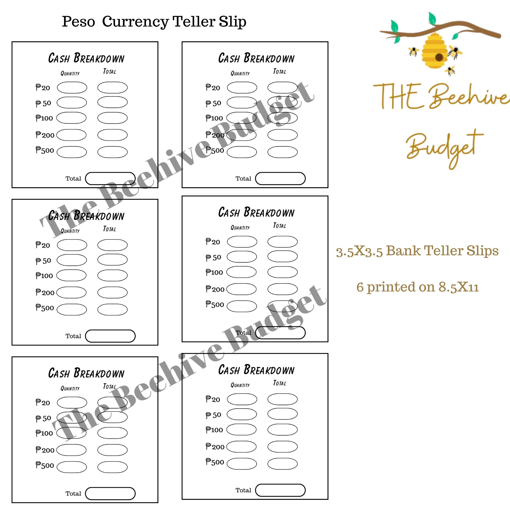 Blank Peso Bank Teller Slip/cash Breakdown/printable - Etsy