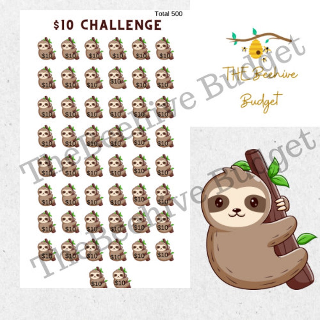 10 Dollar Sloth Saving Challenge, Printable, Sinking Fund, Debt Free - Etsy