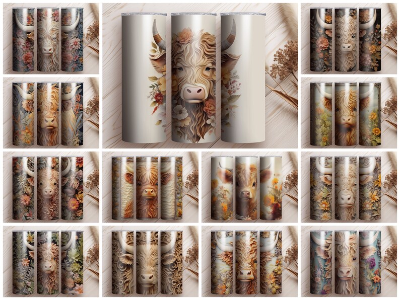 Highland Cow Tumbler Wrap Designs Bundle 60 +, for Skinny Tumbler 20 Oz ...