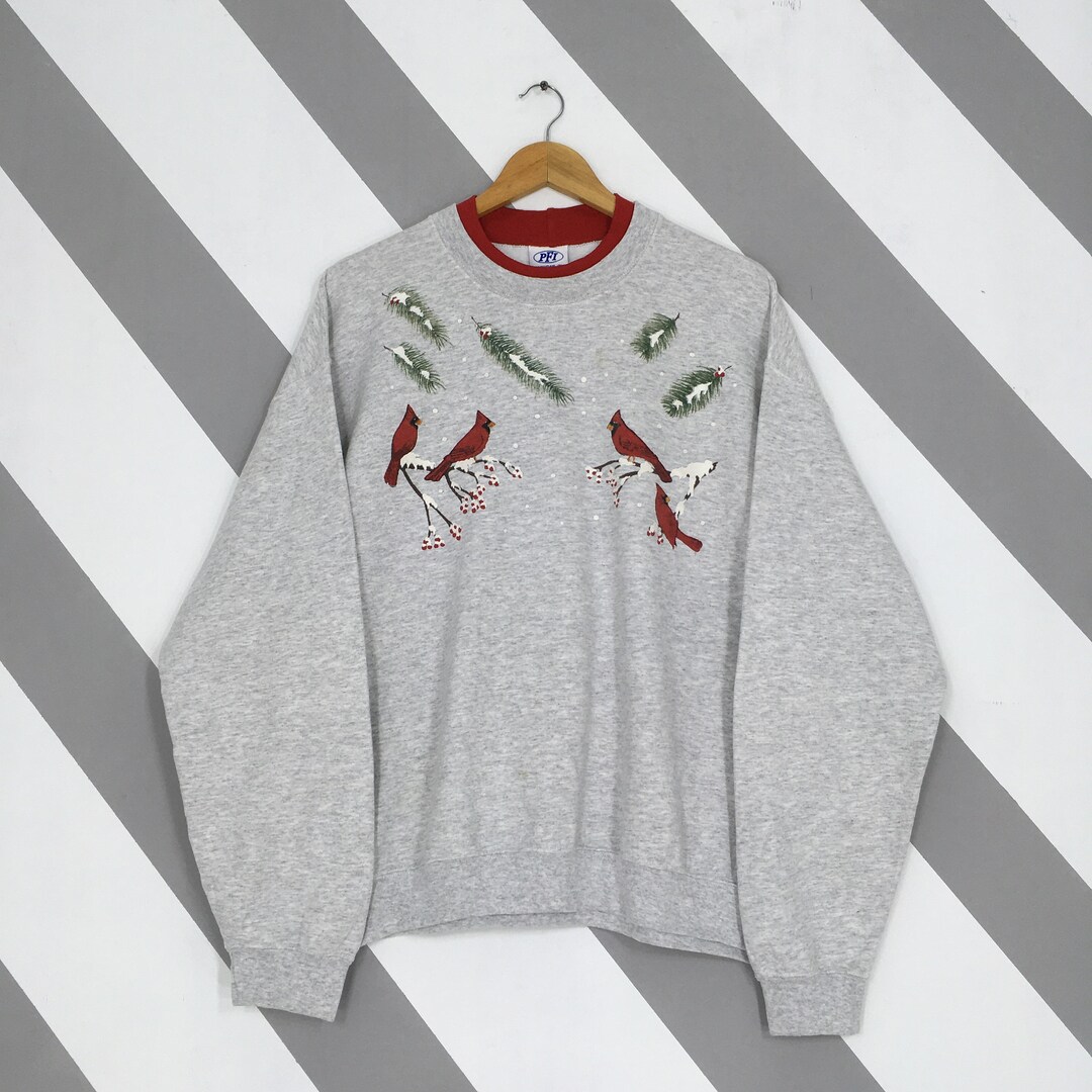Vintage 90s Red Cardinal Birds Sweatshirt Large Red Cardinal Birds Snow ...