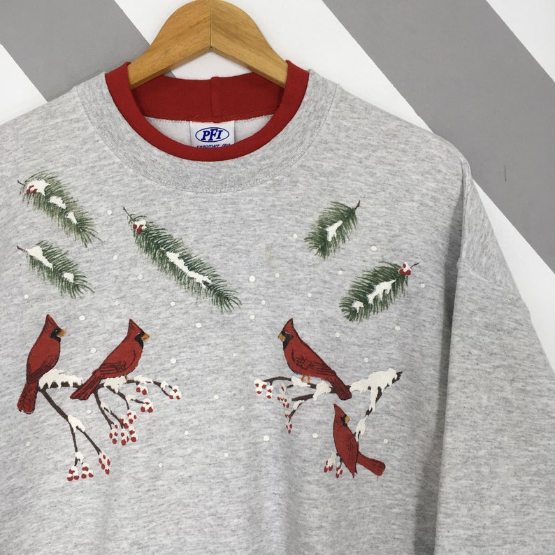 Vintage 90s Red Cardinal Birds Sweatshirt Large Red Cardinal Birds Snow ...