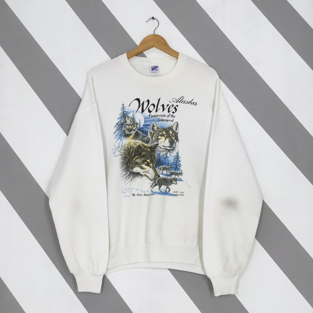 Vintage 90s Alaska Wolf Wildlife Boxy Sweatshirt Xlarge Interior ...