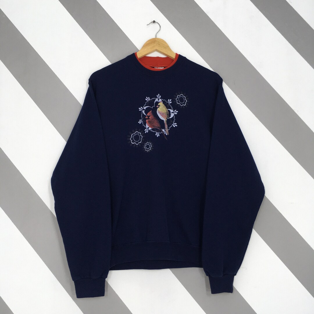 Vintage Cardinal Birds Blue Sweatshirt Small Red Cardinal Birds Snow ...