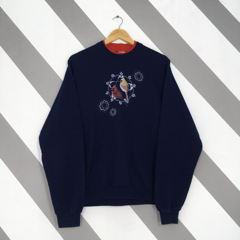 Vintage Cardinal Birds Blue Sweatshirt Small Red Cardinal Birds Snow ...