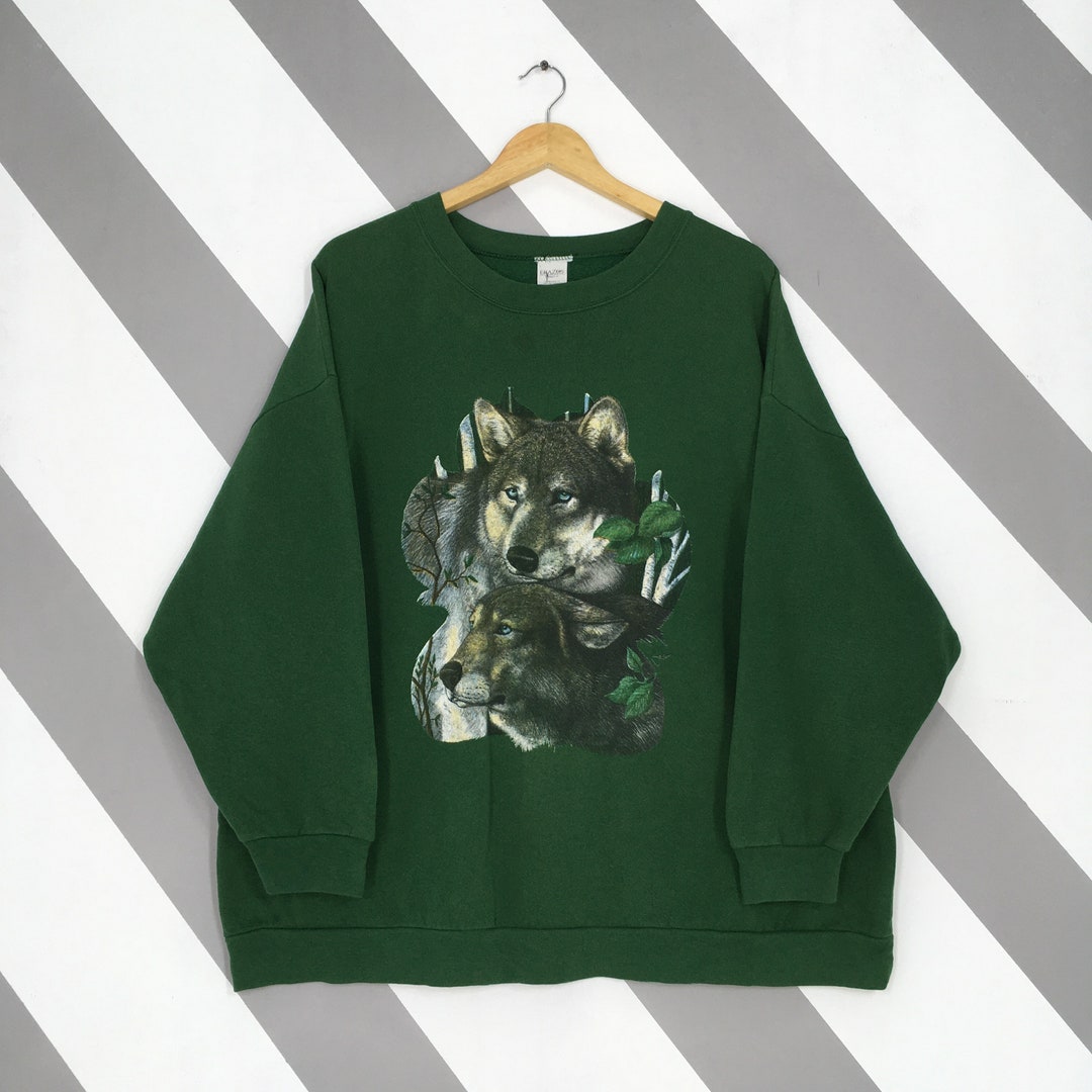 Vintage 90s Alaska Wolf Wildlife Boxy Sweatshirt Oversize Women Alaskan ...
