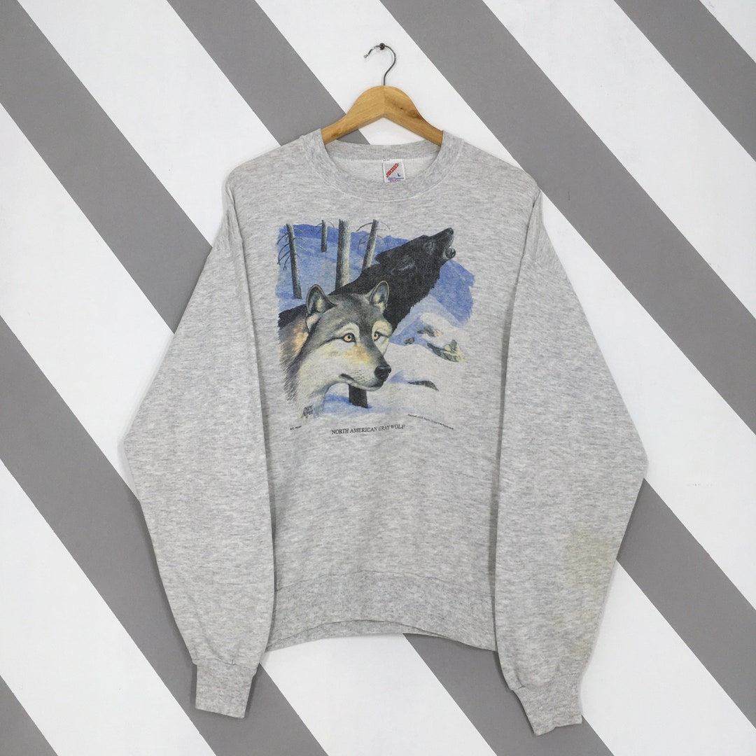 Vintage 90s North American Gray Wolf Sweatshirt Large Interior Alaskan ...