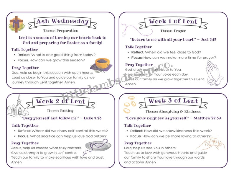 Catholic Lent Family Activity Cards | Weekly Prayer & Reflection ...