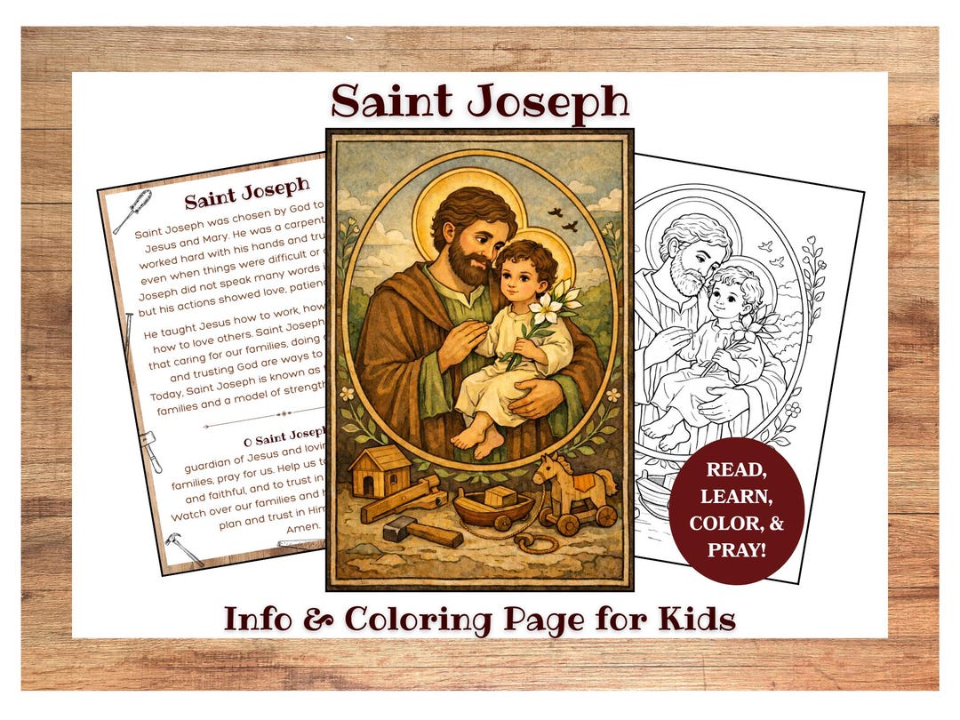 Saint Joseph Coloring Page & Prayer | Catholic Kids Activity (PDF ...