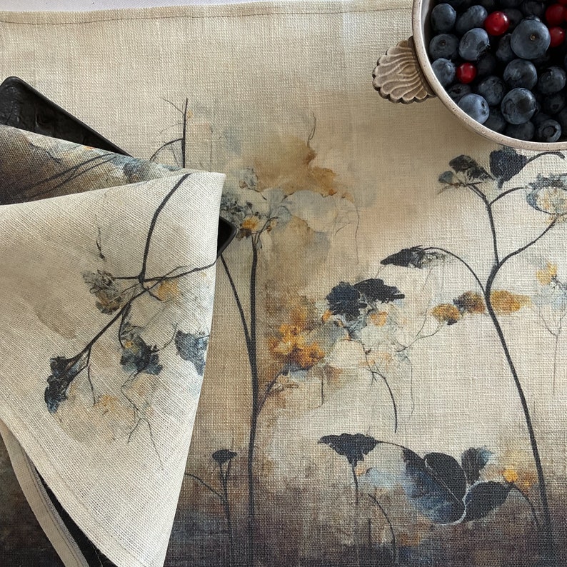 Japanese Floral Linen Napkins, Minimalist, Sustainable, Natural Linen ...