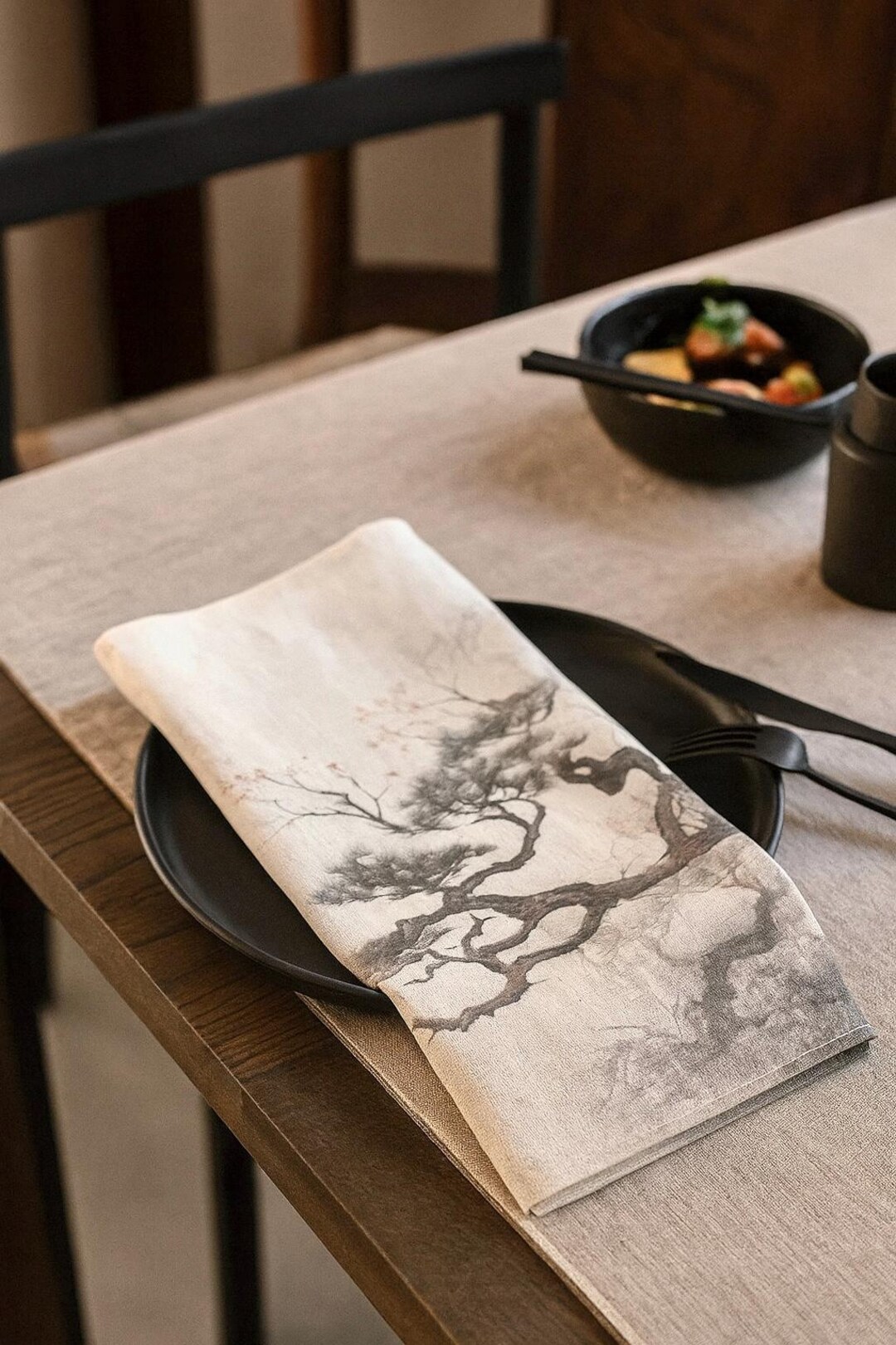 Linen Dinner Napkins: Japanese Pine Tree Landscape Print - Etsy