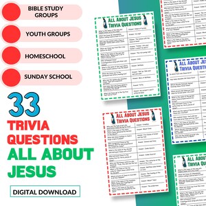 About Jesus Trivia Questions Kids Bible Game Sunday School - Etsy