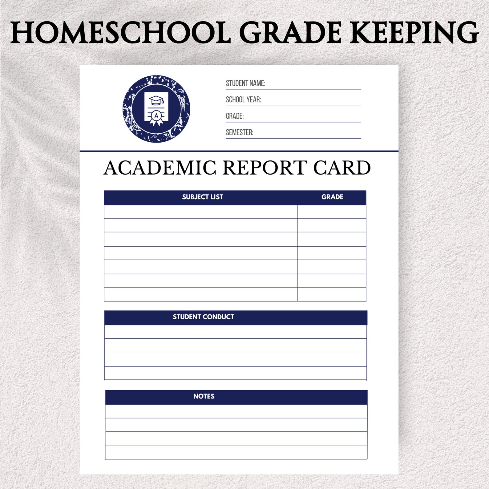 Homeschool Report Card, Homeschool Record Keeping, Homeschool Academic ...