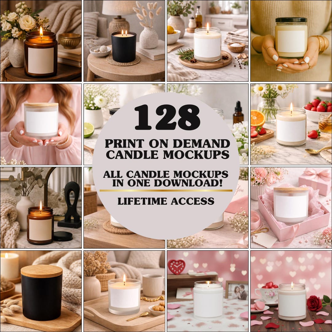 128 Candle Mockup Bundle, Lumient Candle Mockups, Clear Soy Wax Candle ...