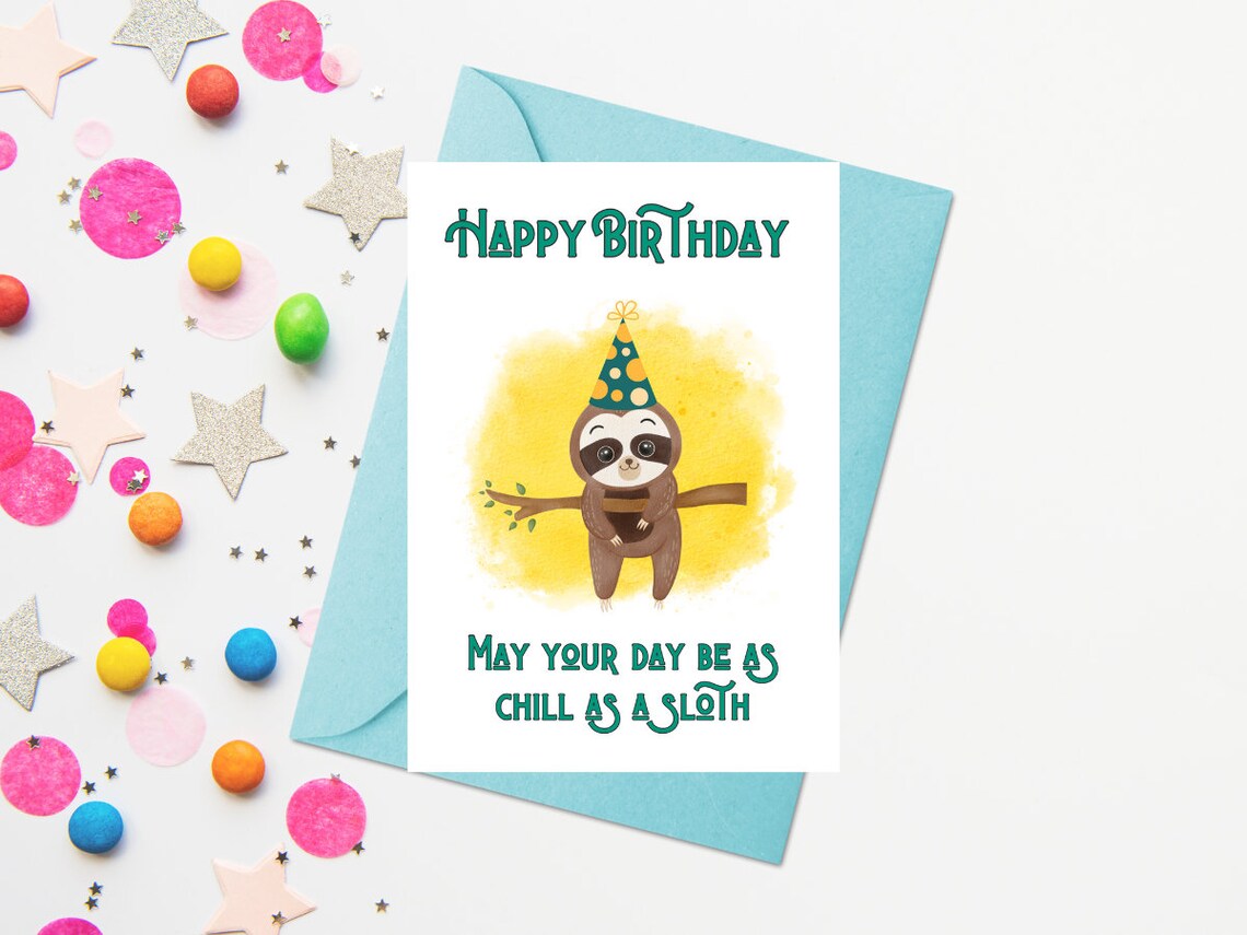 Sloth Birthday Card Sloth Card Cute Sloth Card Funny - Etsy