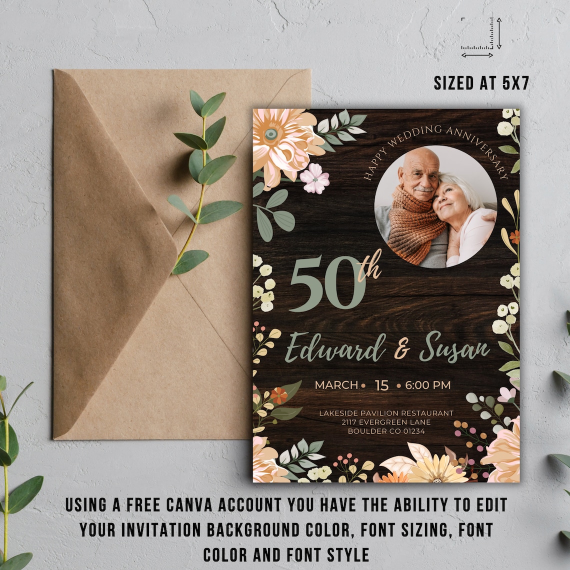 Rustic 50th Anniversary Invitation, Anniversary Party Invitation, 50th ...