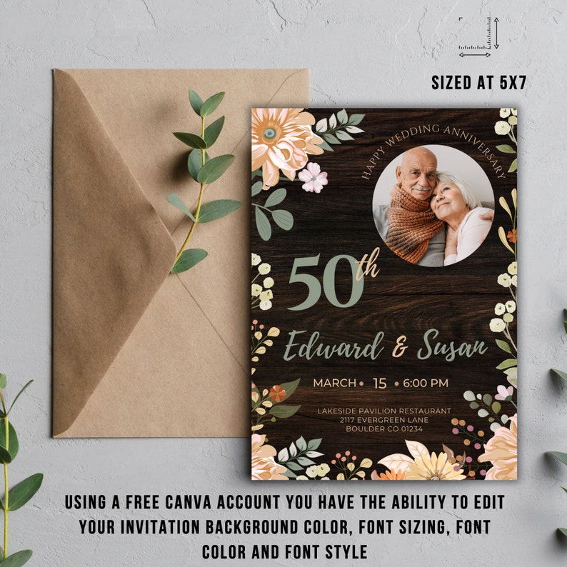Rustic 50th Anniversary Invitation, Anniversary Party Invitation, 50th ...
