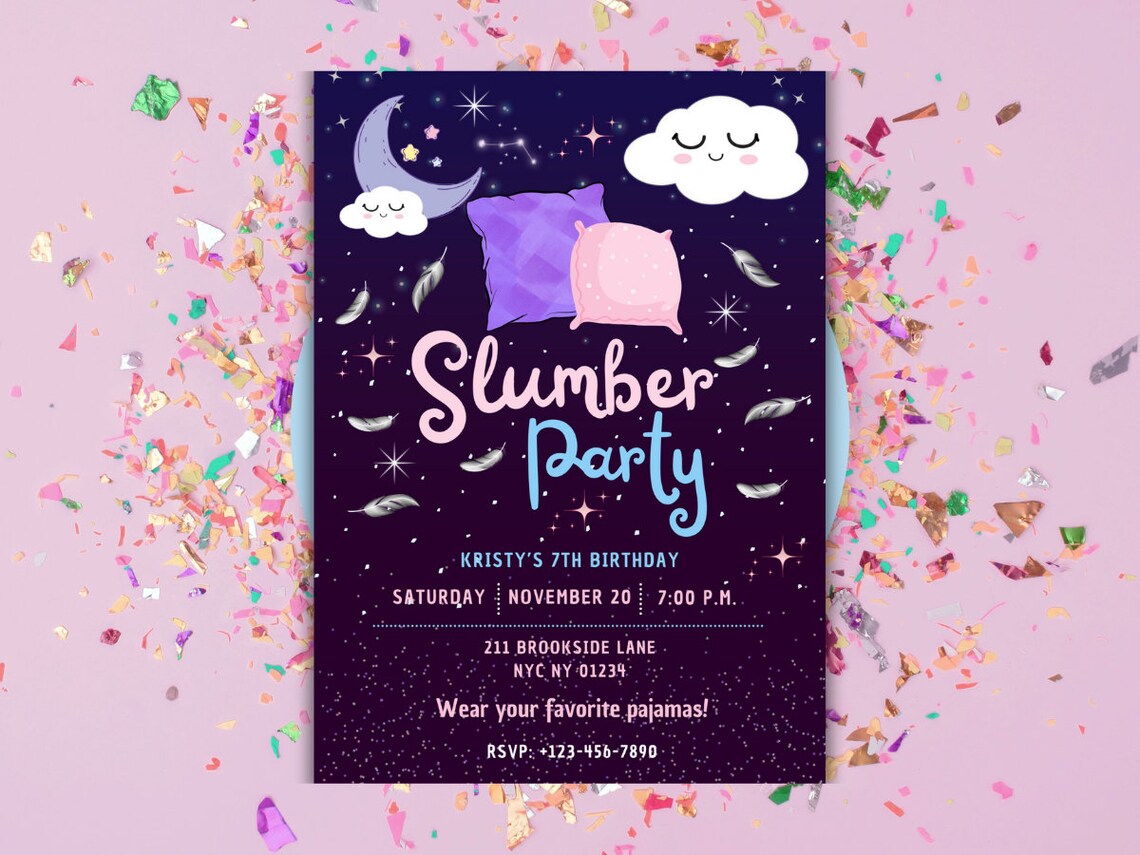 Girls Editable Slumber Party Invitation Slumber Party - Etsy