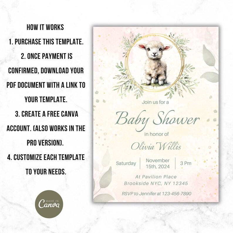 Lamb Baby Shower Invitation, Little Lamb Baby Shower, Animal Baby ...