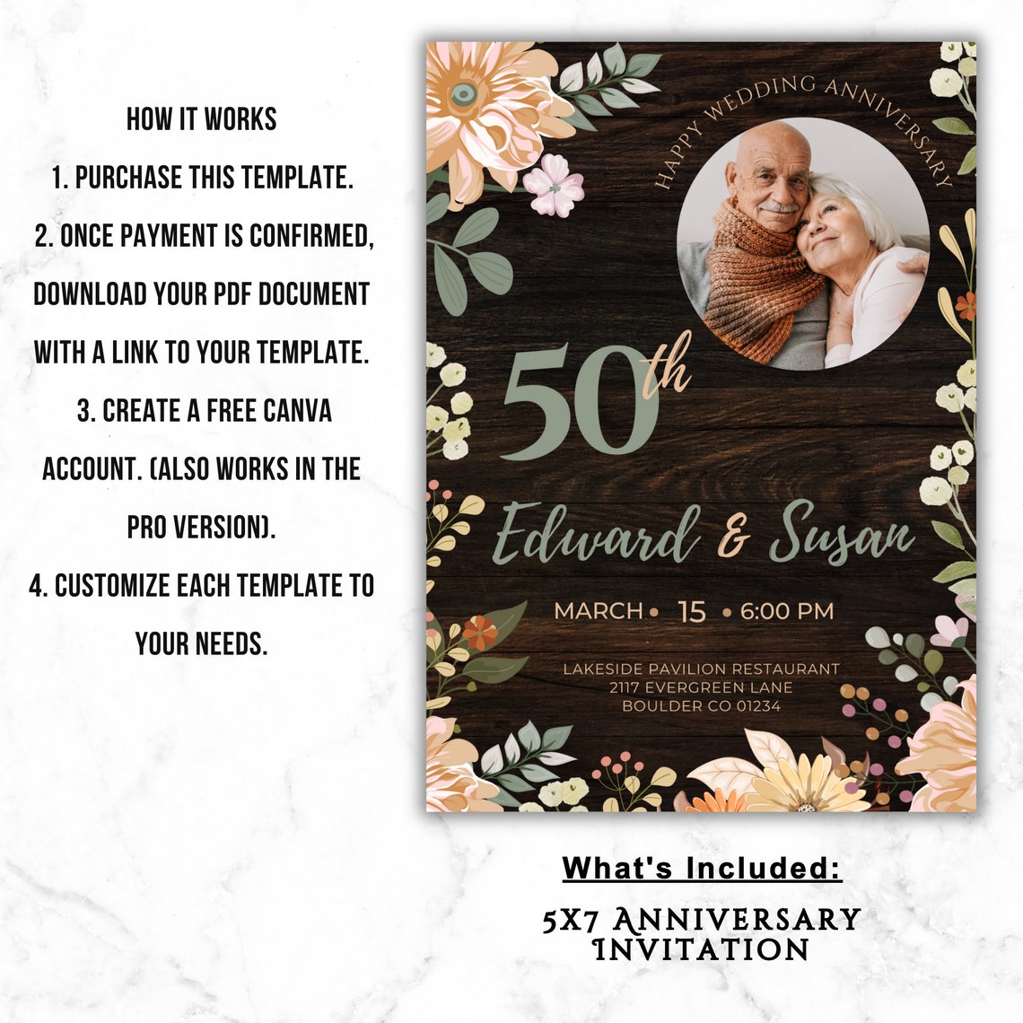 Rustic 50th Anniversary Invitation, Anniversary Party Invitation, 50th ...