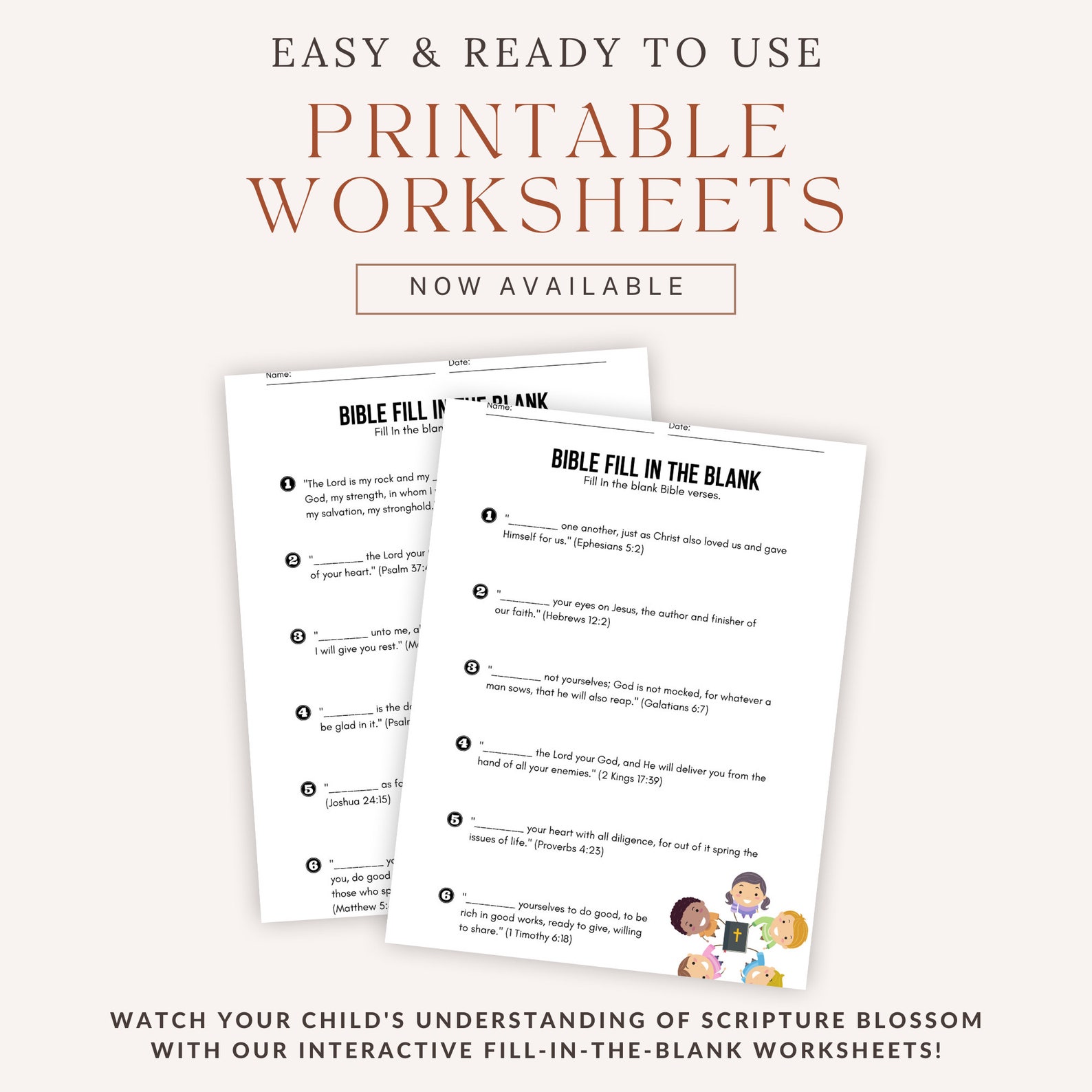 Fill-in-the-blank Bible Verse Worksheets, Homeschool Printables ...