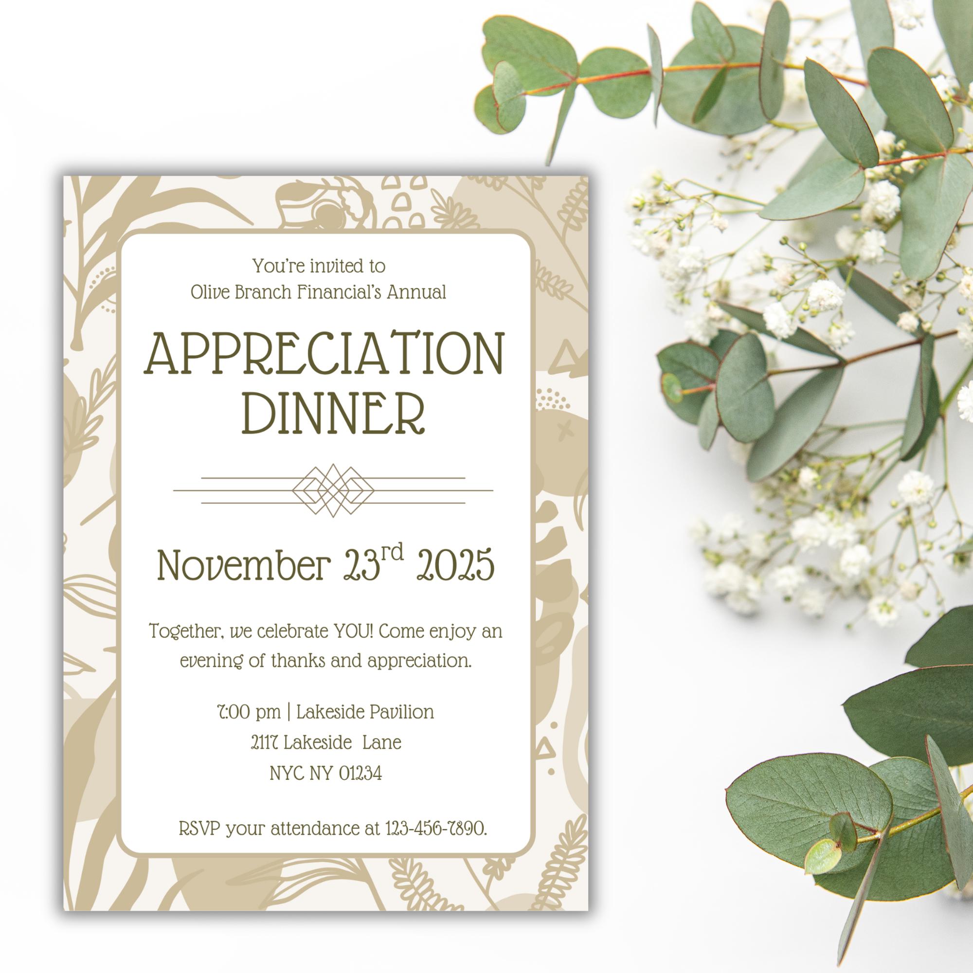 Editable Appreciation Dinner Invitation 5x7, Staff Appreciation Dinner ...