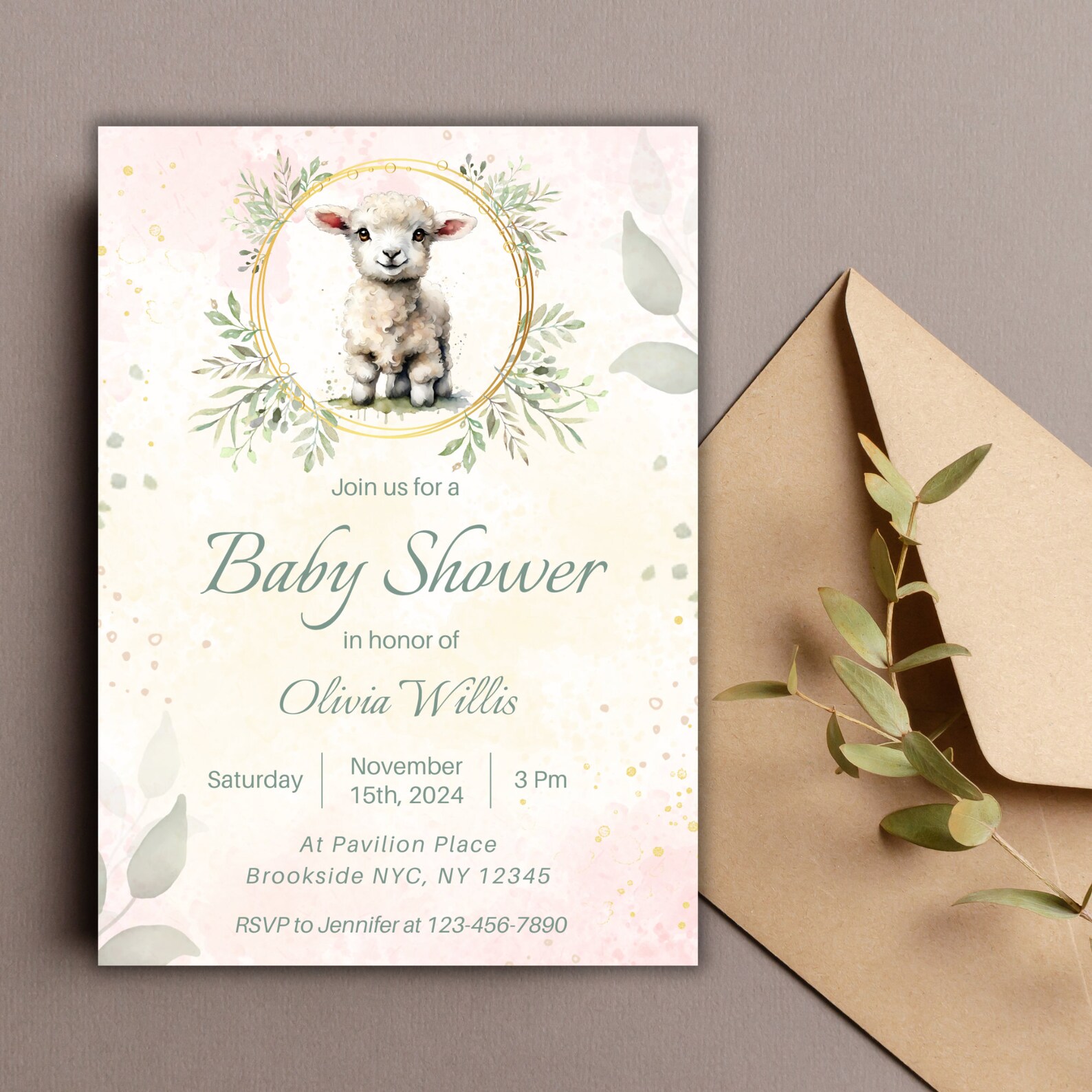 Lamb Baby Shower Invitation, Little Lamb Baby Shower, Animal Baby ...