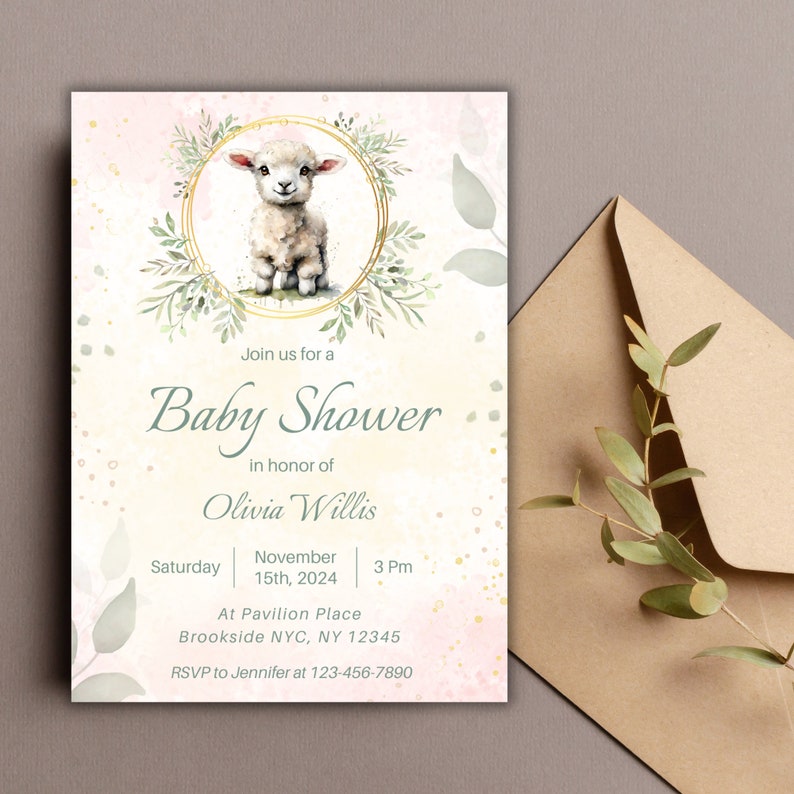 Lamb Baby Shower Invitation, Little Lamb Baby Shower, Animal Baby ...