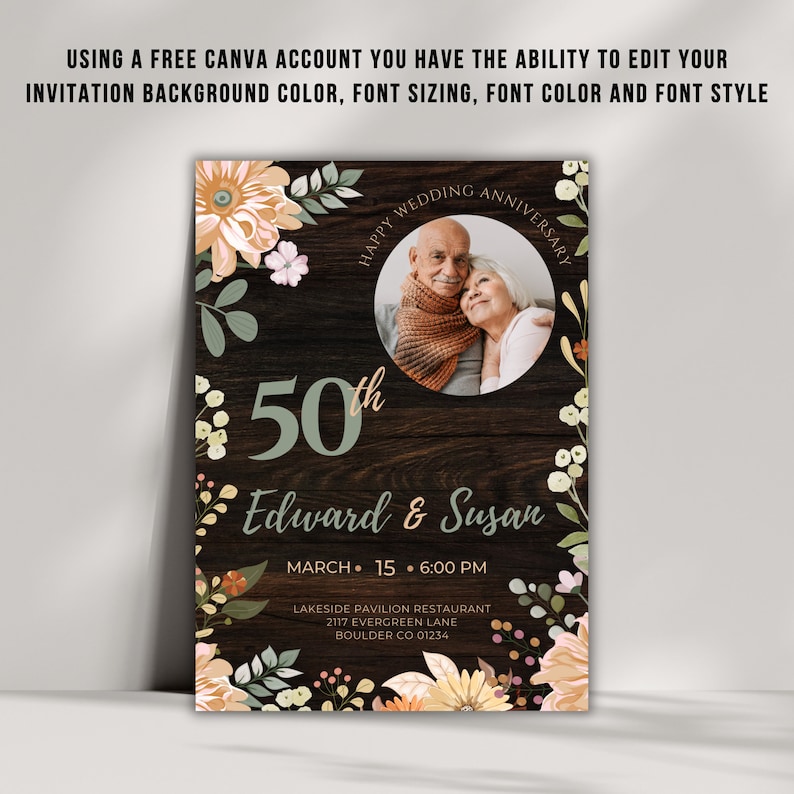 Rustic 50th Anniversary Invitation, Anniversary Party Invitation, 50th ...