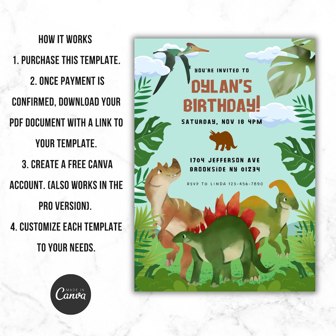 Editable Dinosaur Birthday Invitation, Dinosaur Invitation, Dinosaur ...
