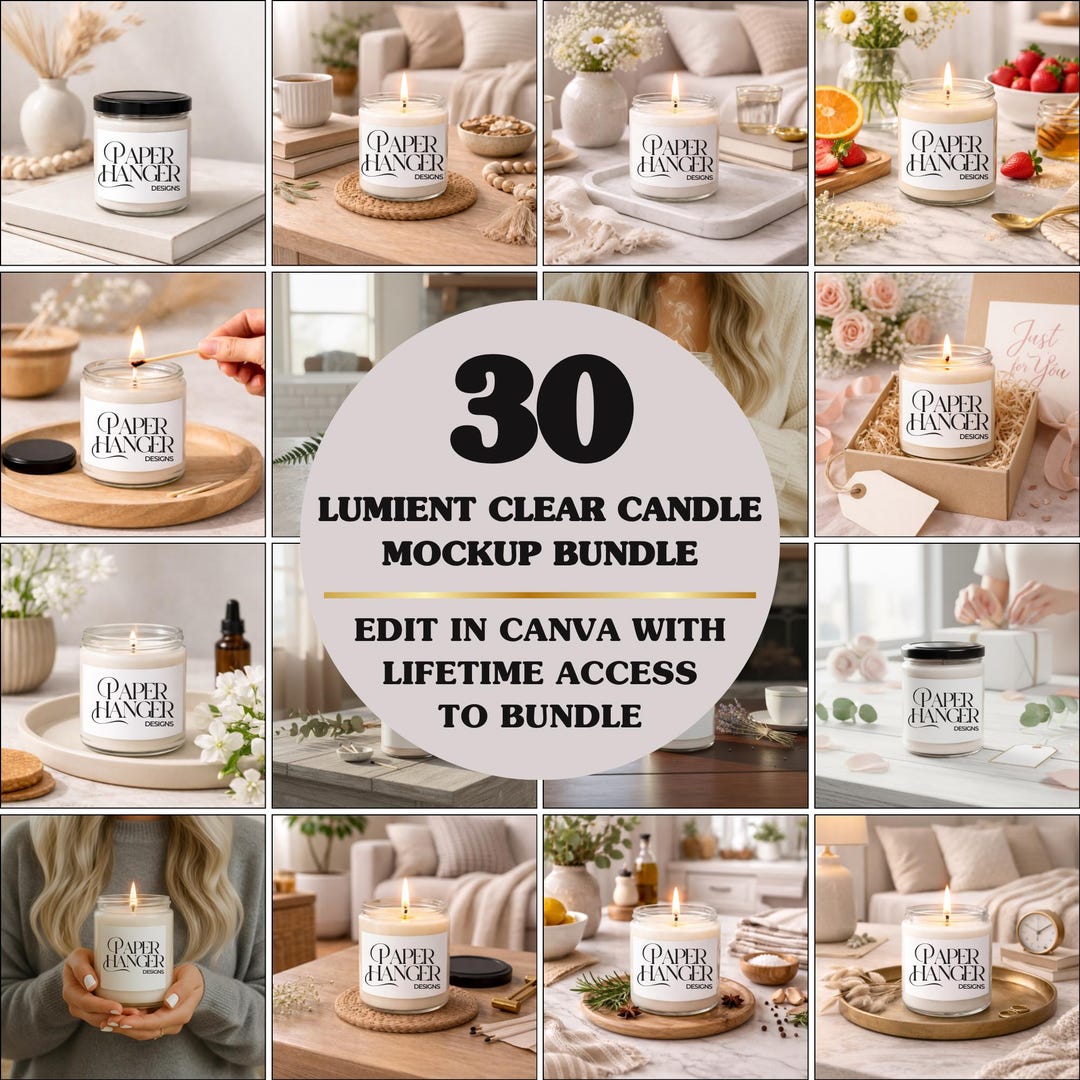 30 Lumient Soy Candle Mockup Bundle, 9oz Candle Mockups, Clear Glass ...