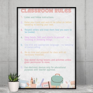 Classroom Rules Poster, Classroom Poster, Pastel Classroom Decor, Back ...