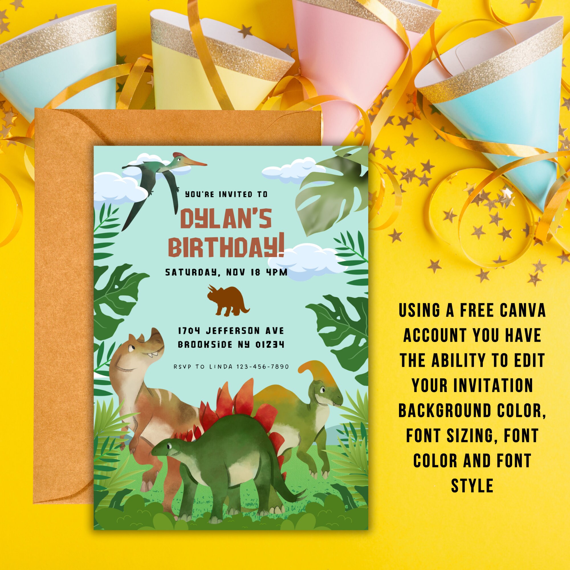 Editable Dinosaur Birthday Invitation, Dinosaur Invitation, Dinosaur ...
