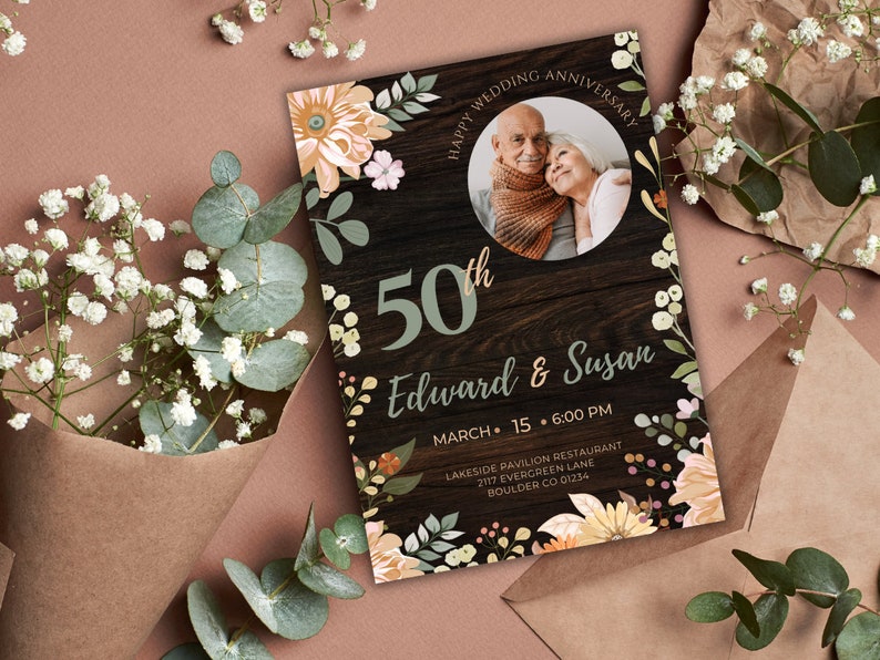 Rustic 50th Anniversary Invitation, Anniversary Party Invitation, 50th ...