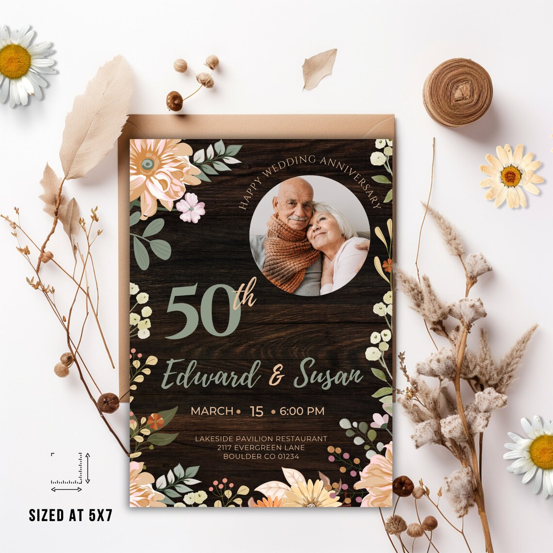 Rustic 50th Anniversary Invitation, Anniversary Party Invitation, 50th ...