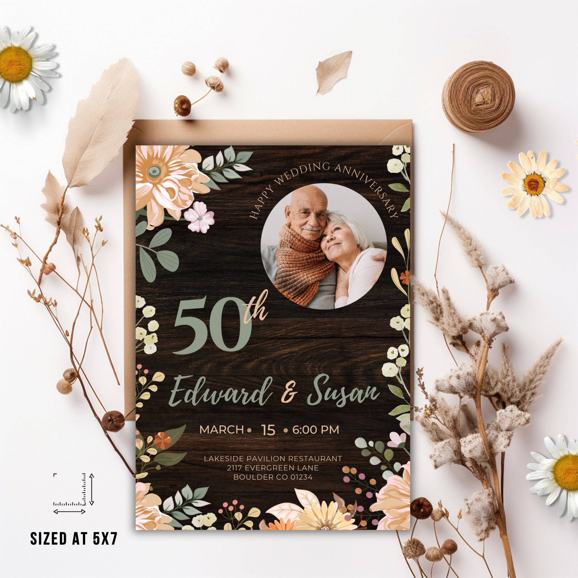 Rustic 50th Anniversary Invitation, Anniversary Party Invitation, 50th ...