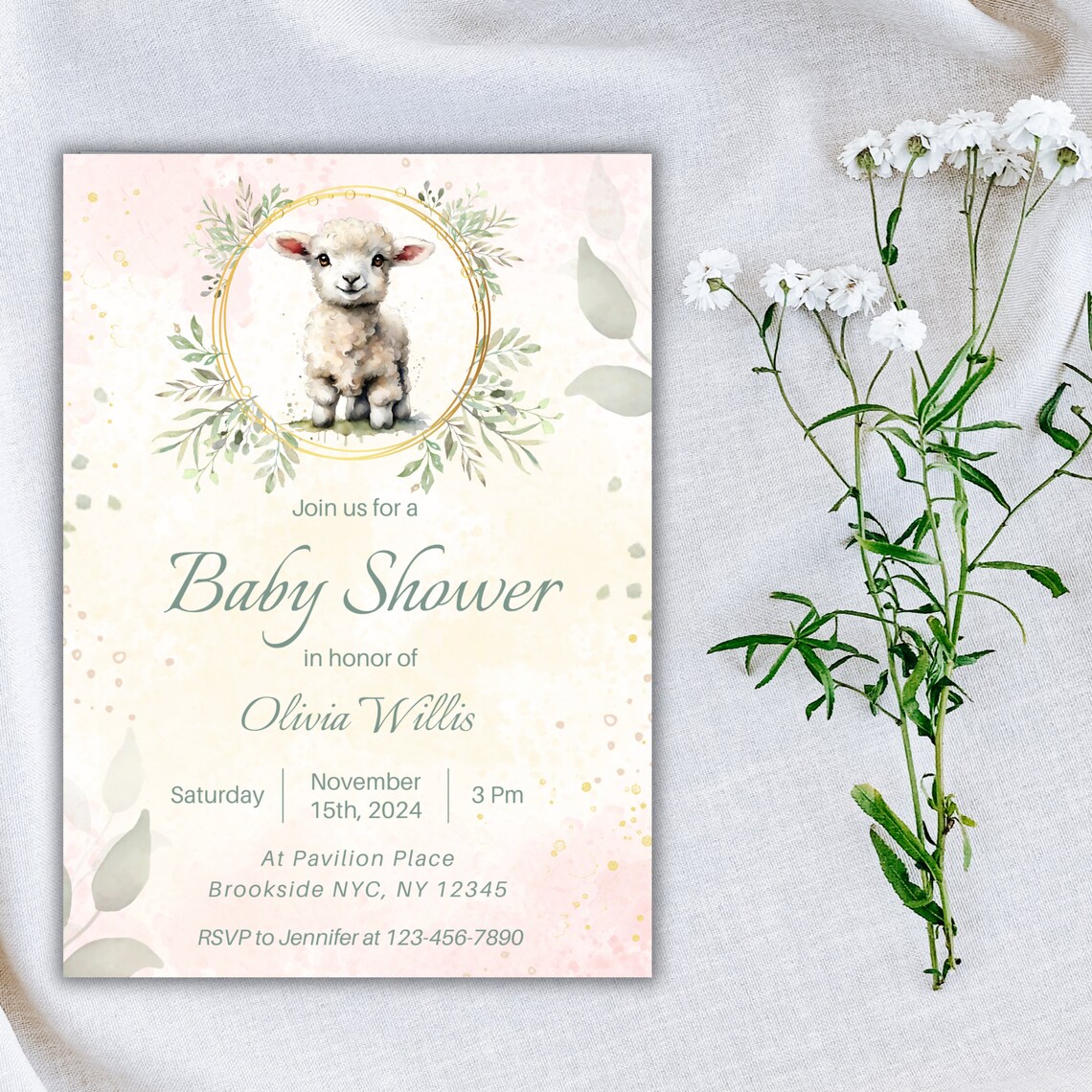 Lamb Baby Shower Invitation, Little Lamb Baby Shower, Animal Baby ...